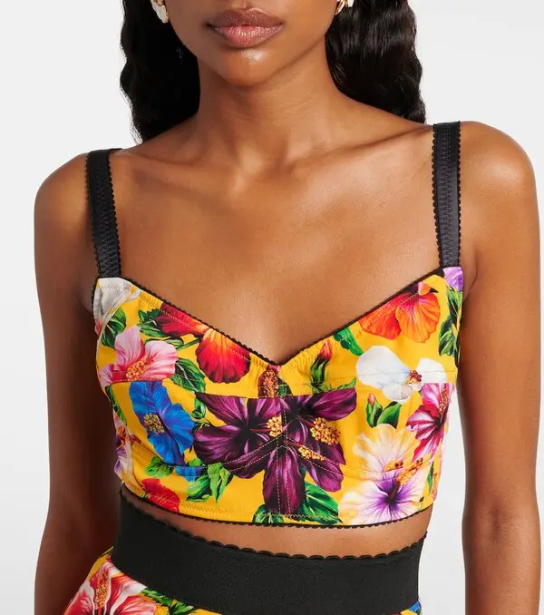 Dolce & Gabbana Floral Silk-blend Cropped Top - Multicoloured