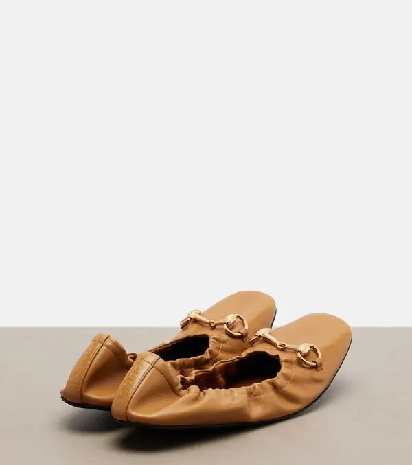 Gucci Prima Horsebit Leather Ballet Flats - Beige
