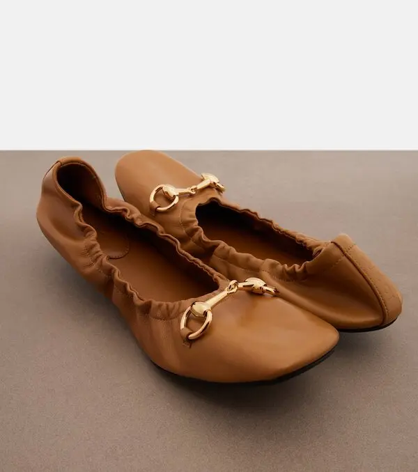 Gucci Prima Horsebit Leather Ballet Flats - Beige