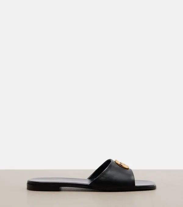 Gucci Double G Leather Slides - Black