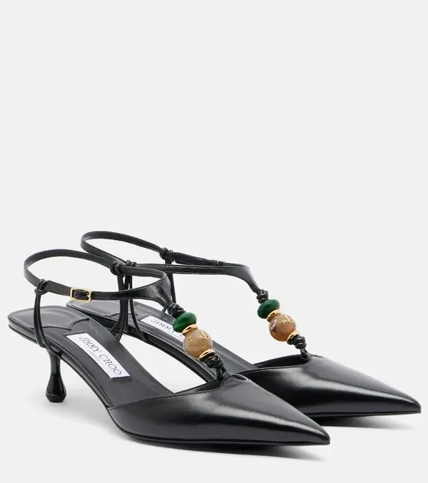 JIMMY CHOO Lauri Embellished Leather Slingback Pumps - Black