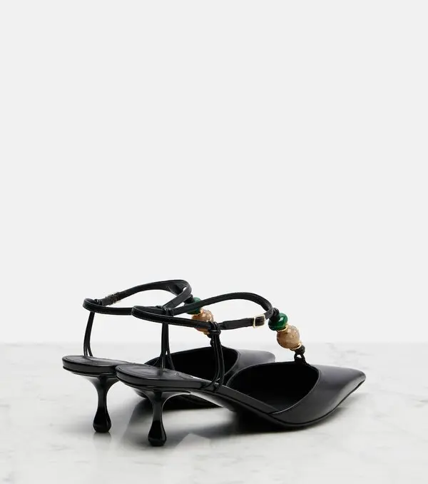 JIMMY CHOO Lauri Embellished Leather Slingback Pumps - Black