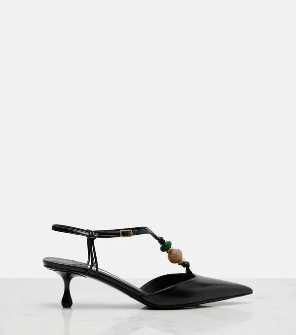 JIMMY CHOO Lauri Embellished Leather Slingback Pumps - Black