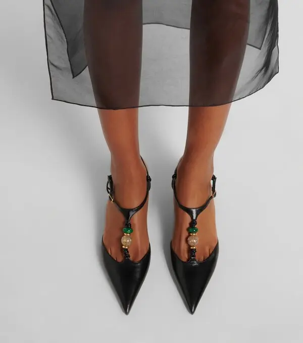 JIMMY CHOO Lauri Embellished Leather Slingback Pumps - Black