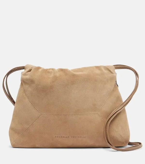 Brunello Cucinelli Small Suede Shoulder Bag - Beige