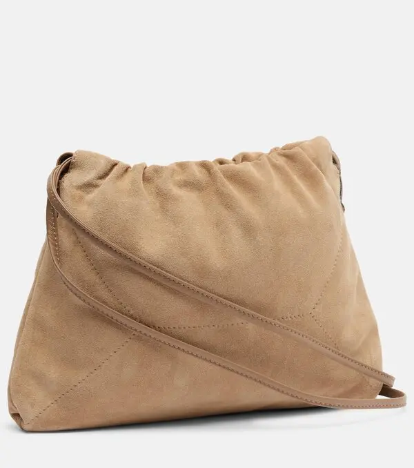 Brunello Cucinelli Small Suede Shoulder Bag - Beige
