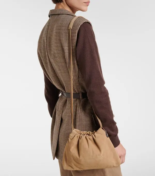 Brunello Cucinelli Small Suede Shoulder Bag - Beige
