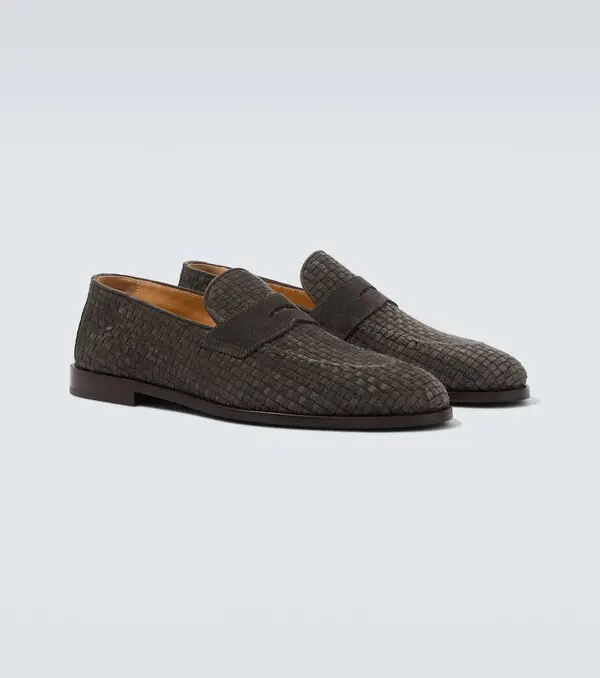 Brunello Cucinelli Woven Suede Loafers