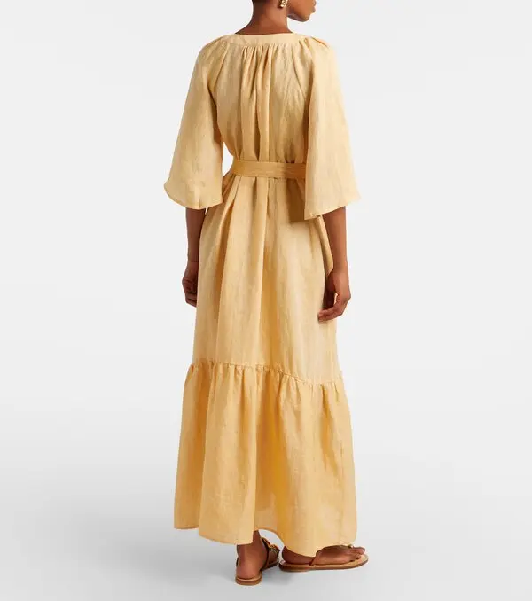 ERES Audacieuse Belted Linen Maxi Dress - Yellow