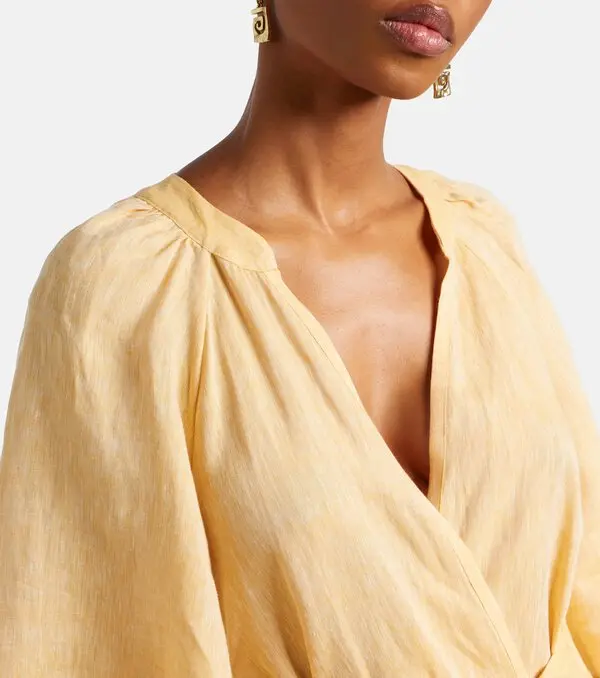 ERES Audacieuse Belted Linen Maxi Dress - Yellow