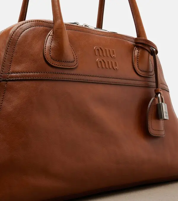 Miu Miu Medium Leather Bowling Bag - Brown