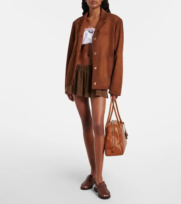 Miu Miu Medium Leather Bowling Bag - Brown