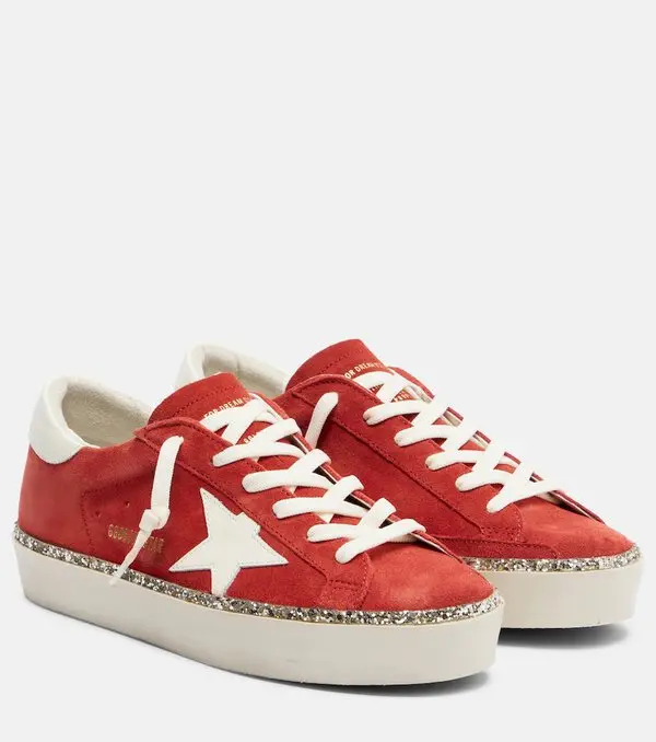 GOLDEN GOOSE Hi Star Glitter-trimmed Suede Sneakers - Red