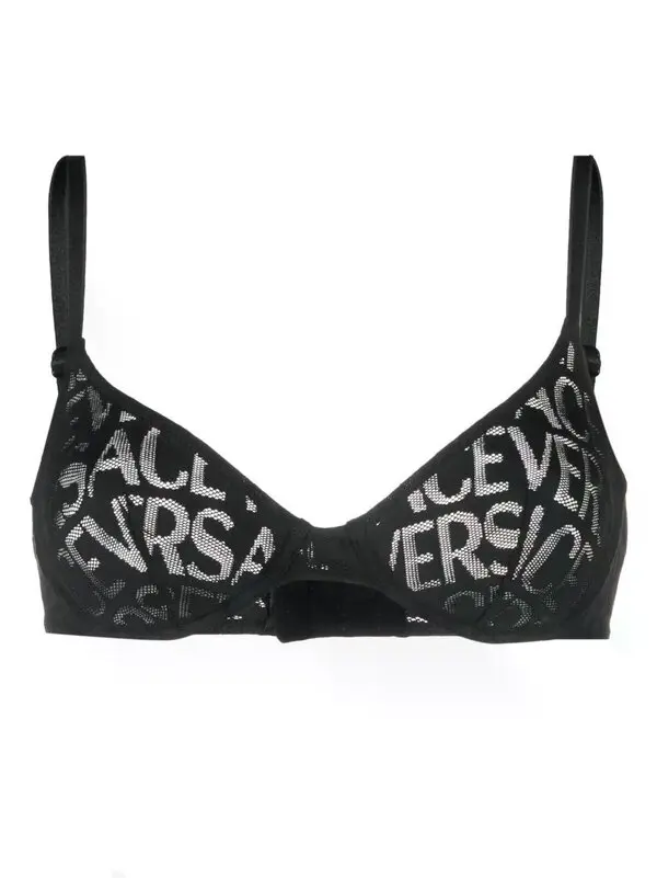 Versace Allover Mesh Underwire Bra - Black