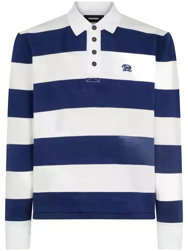 Dsquared2 Logo-embroidered Striped Polo Shirt - Blue
