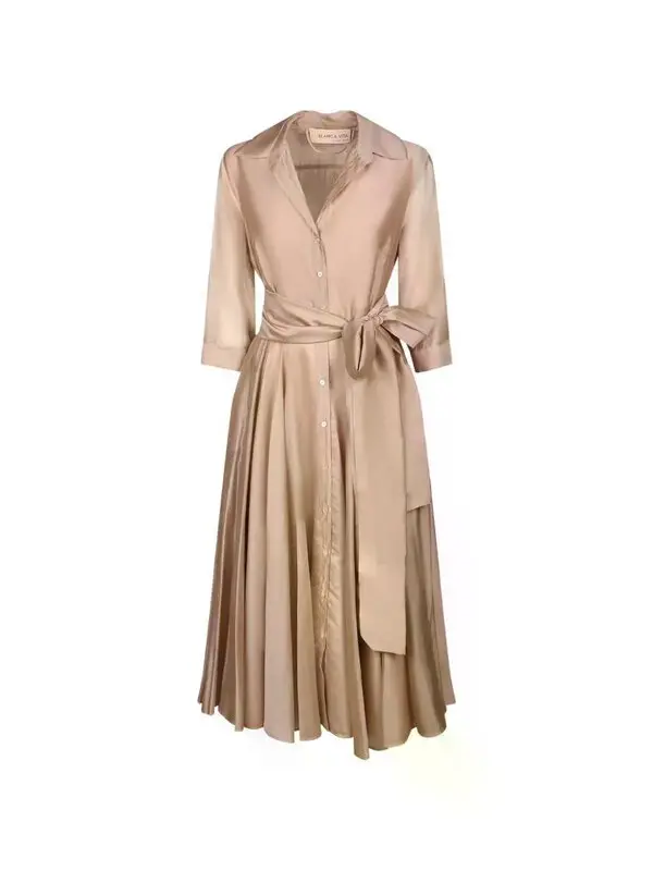 BLANCA VITA Allia Belted Dress In Beige Muslin - Neutrals