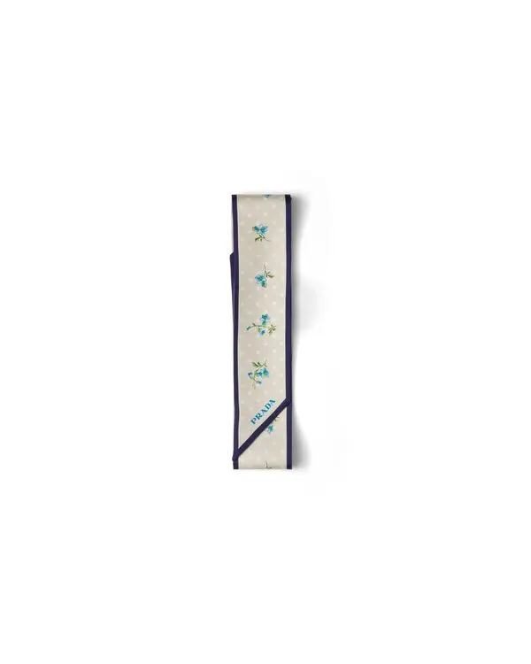 Prada Printed Silk Twill Skinny Scarf - Neutral