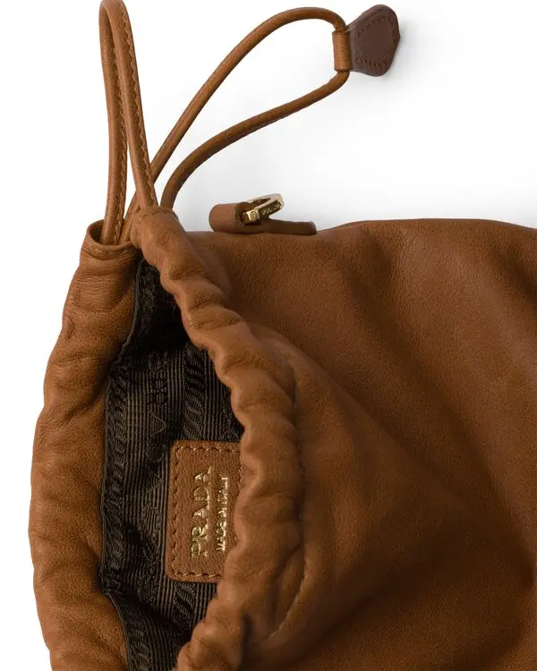 Prada Nappa Leather Drawstring Pouch - Brown