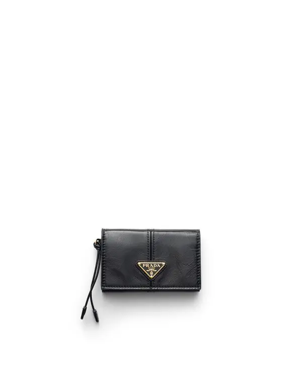 Prada Leather Card Holder With Flap - Black