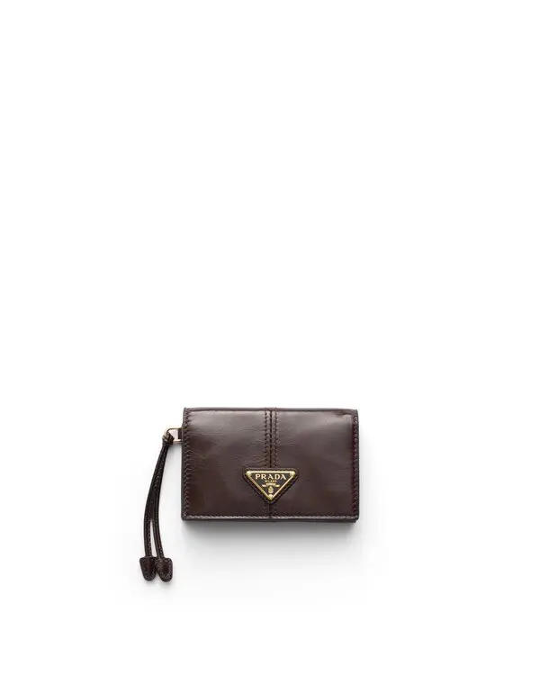 Prada Leather Card Holder With Flap - Brown