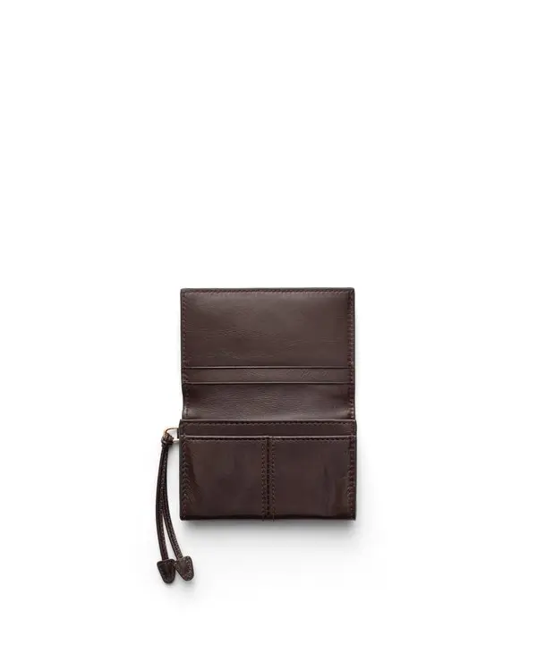 Prada Leather Card Holder With Flap - Brown