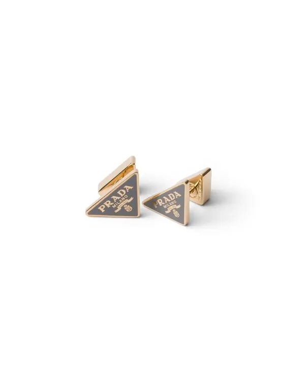 Prada Enameled Triangle Logo Earrings - Gold/silver