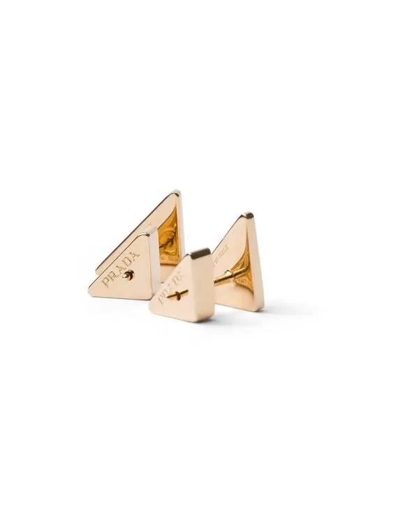 Prada Enameled Triangle Logo Earrings - Gold/silver