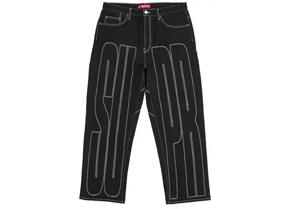 Supreme Inset Spellout Baggy Jean - Black