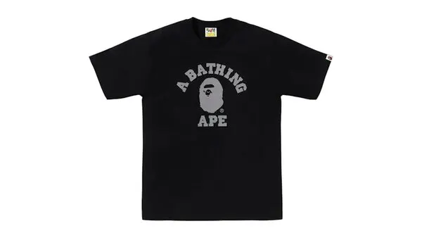 A BATHING APE Reflective On College Tee Shirt - Black