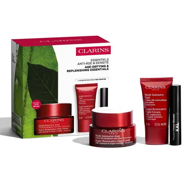 Clarins Super Restorative Starter Kit | Super Restorative Day + Night Cream + Mascara | Age-defying Essentials Set - One-color