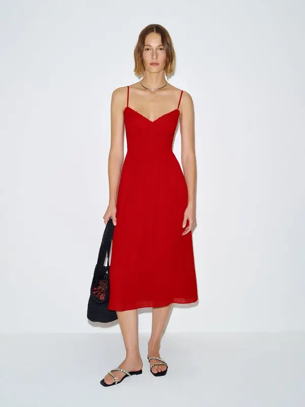 REFORMATION Sleeveless Sweetheart Neckline Dress - Red