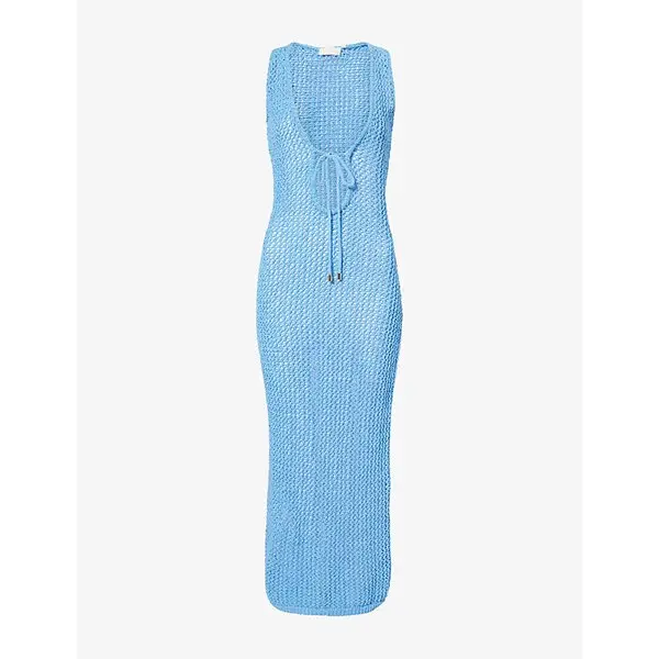 Monday Swimwear Monte Carlo Knitted Plunge Neck Maxi Dress - Azure Petit Crochet