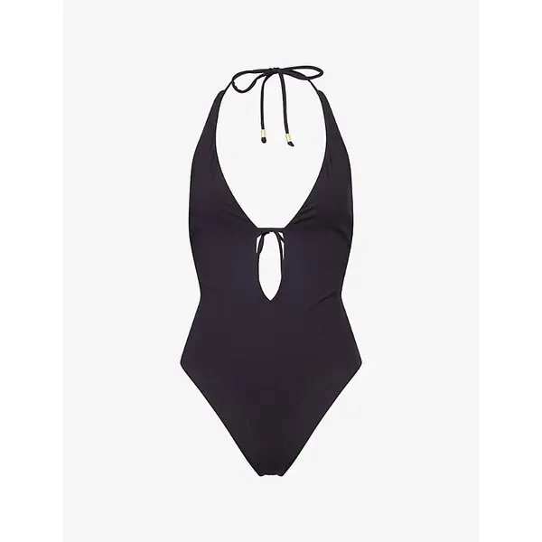 TALA Halter-neck Tie-back Swimsuit - Shadow Black