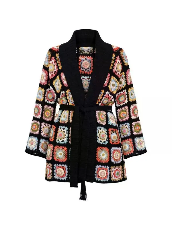 Alanui Multicolor Crochet Belted Cardigan - Black