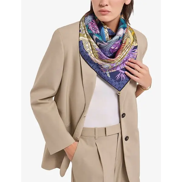 BVLGARI Curiosity Printed Square Silk-twill Scarf - Blue