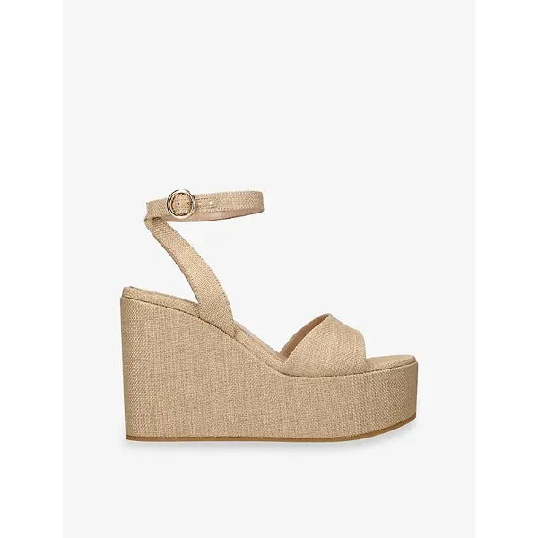 GIANVITO ROSSI Raffia Platform Wedge Sandals With Buckle - Cream