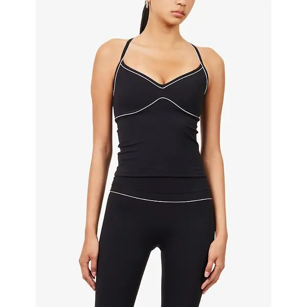 TALA Stretch-woven Vest With Sweetheart Neckline And Contrast Piping