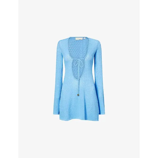 Monday Swimwear Montego Mini Tie Dress - Azure Lace Crochet