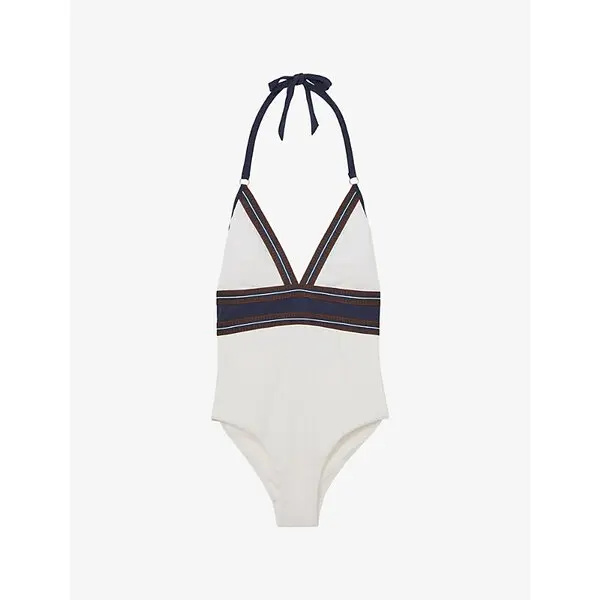 REISS Giana Halterneck Swimsuit - Ivory Navy