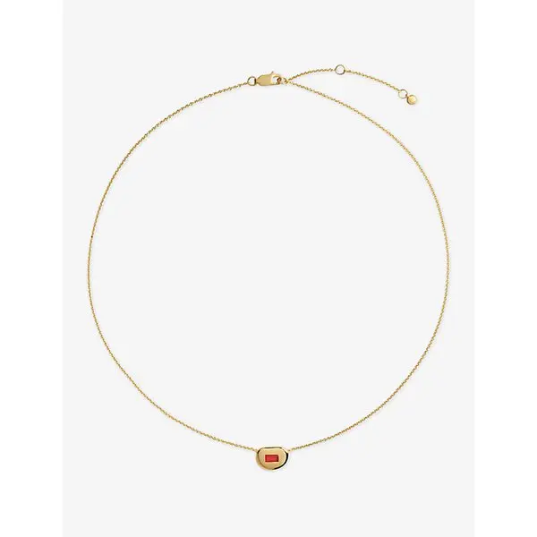 Monica Vinader Gemdrop Soft Oval Red Onyx Necklace In 18ct Yellow Vermeil - Gold