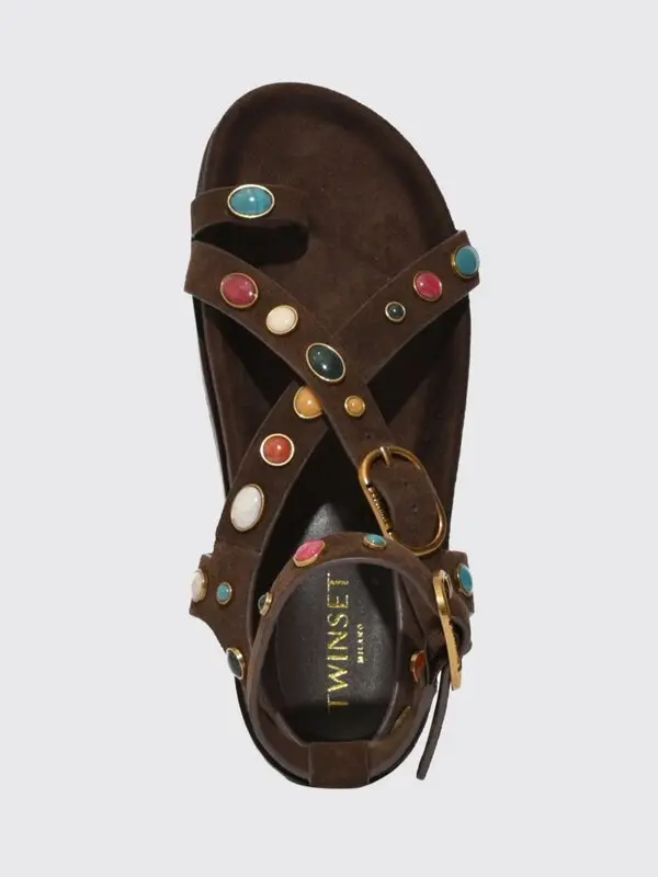 TWINSET Suede Sandal With Cabochon Stones