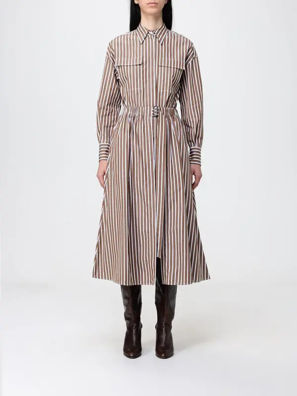 Brunello Cucinelli Striped Cotton Midi Shirt Dress