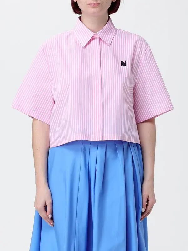 MSGM Striped Shirt With Logo Detail