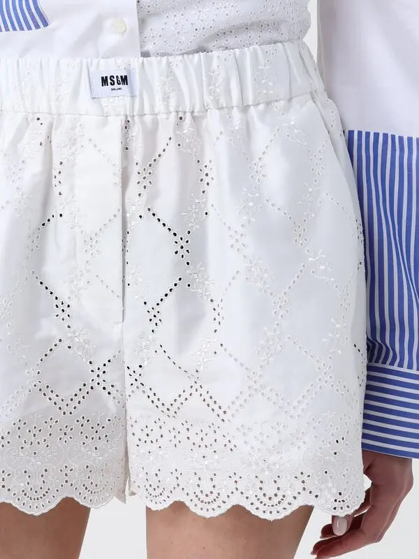 MSGM Embroidered Eyelet Shorts With Scalloped Hem