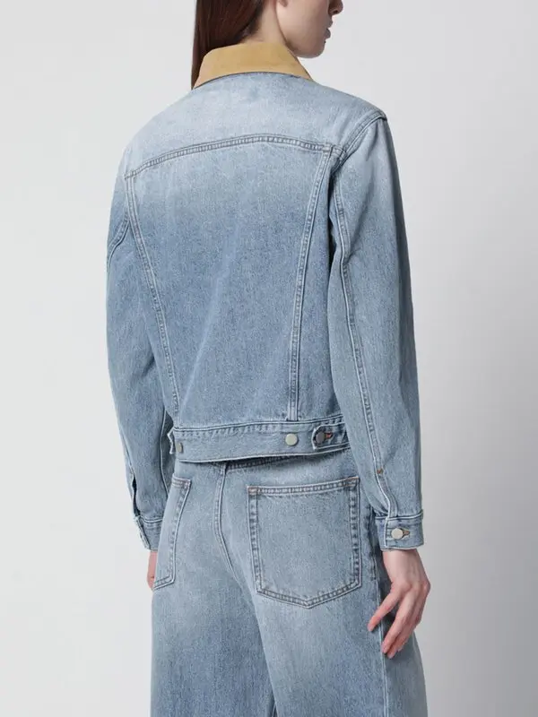RÓHE Cropped Cotton Jacket With Velvet Collar - Denim