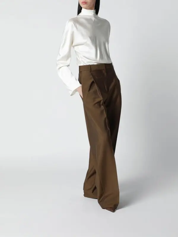 RÓHE High-waisted Wide-leg Trousers In Virgin Wool And Mohair - Brown