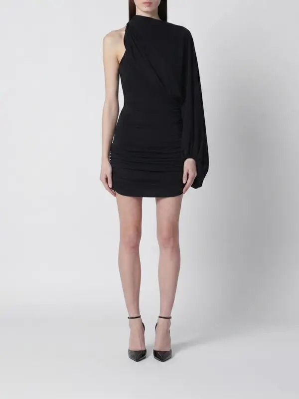 Andamane Asymmetrical Draped Mini Dress - Black