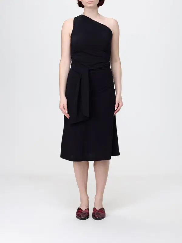 Malìparmi One-shoulder A-line Midi Dress With Tie Belt - Black