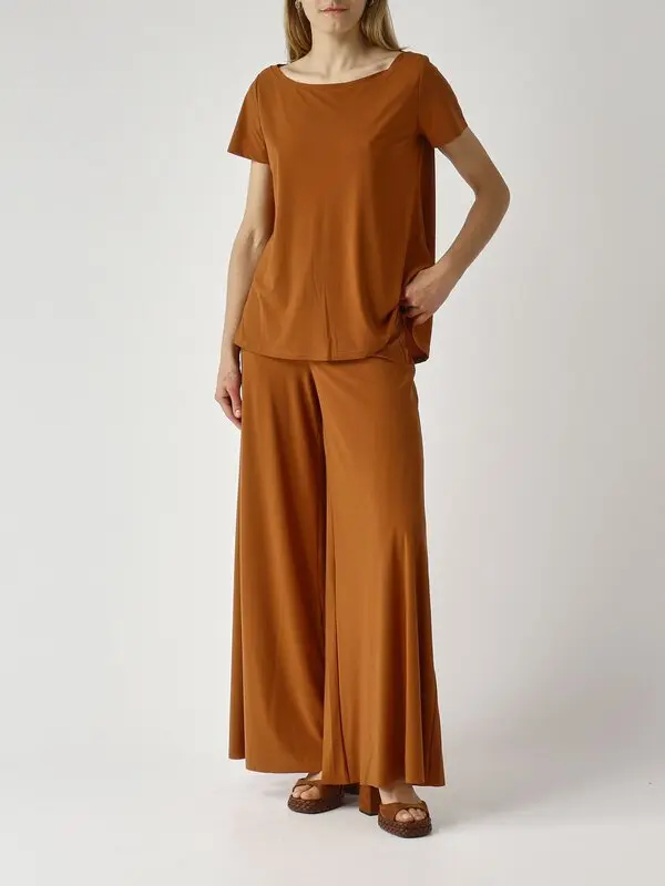 Malìparmi High-waisted Wide-leg Jersey Palazzo Trousers - Camel