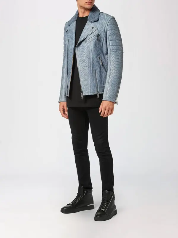 Philipp Plein Snake Leather Biker Jacket - Turquoise